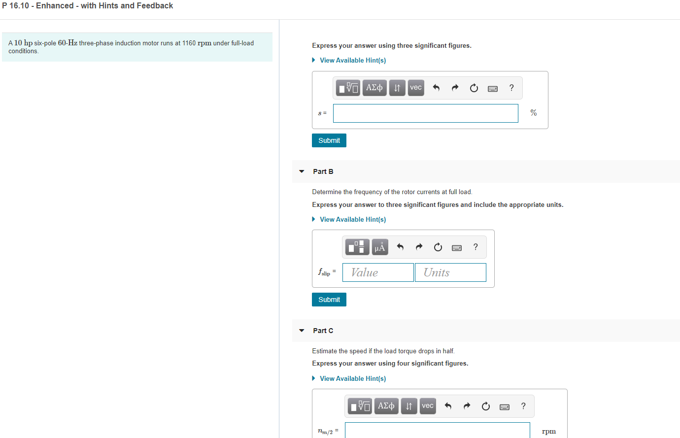 Solved P 16.10 - Enhanced - with Hints and Feedback A 10 hp | Chegg.com