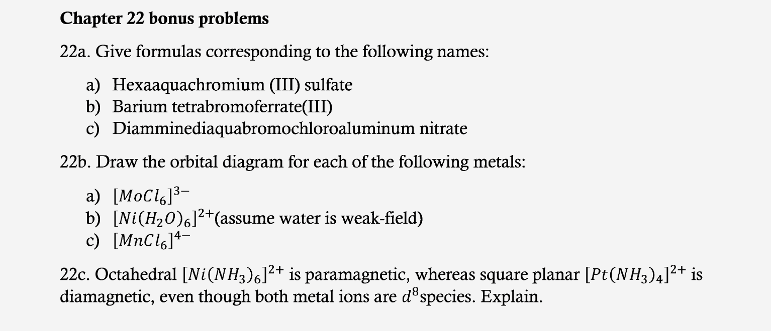 Solved Chapter 22 bonus problems 22a. Give formulas | Chegg.com