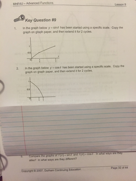 Solved MHF4U Advanced Functions Lesson 9 e Key Question #9 | Chegg.com