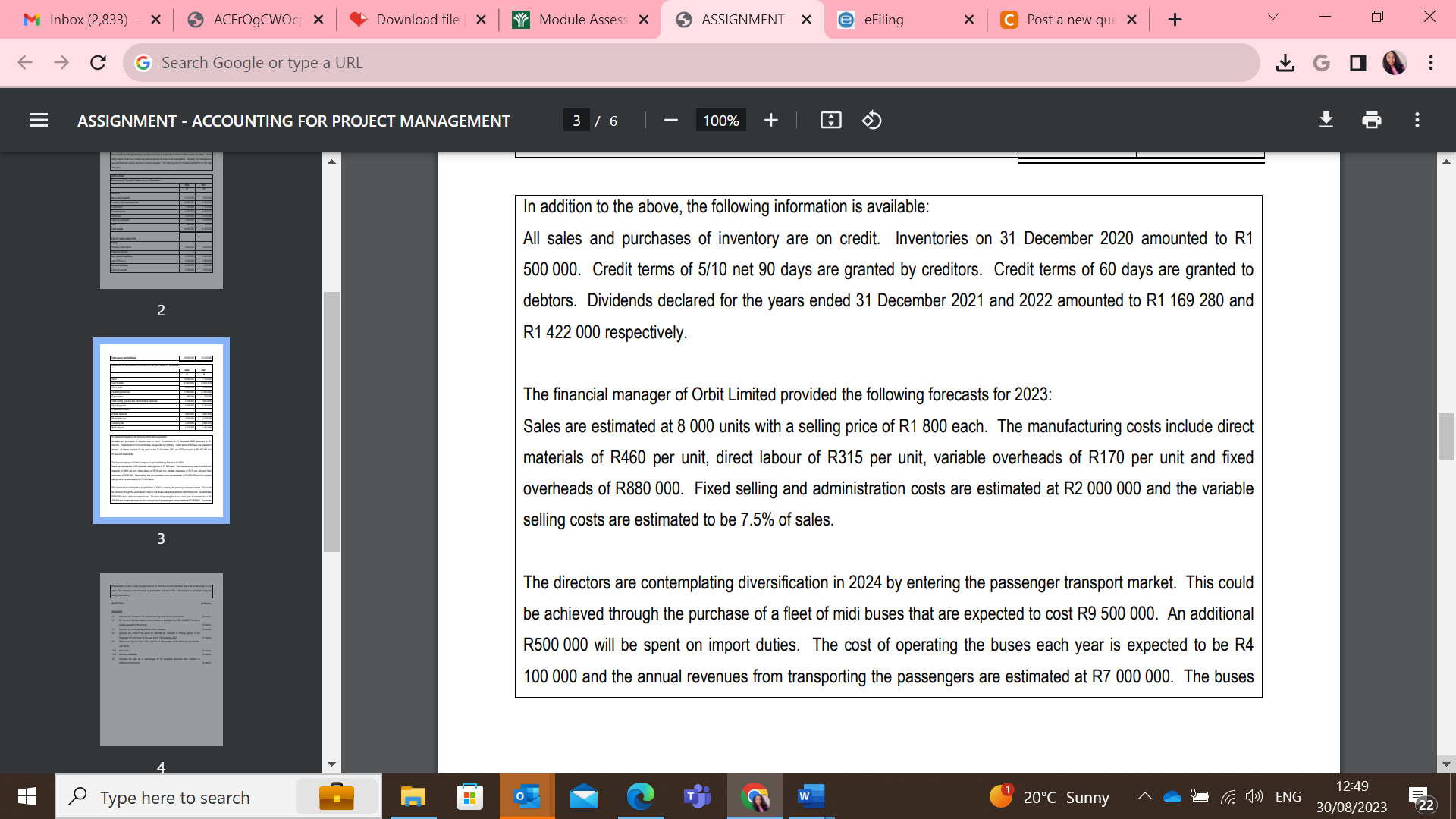 Solved ORBIT LIMITED: FINANCIAL PERFORMANCE AND FORECASTING | Chegg.com