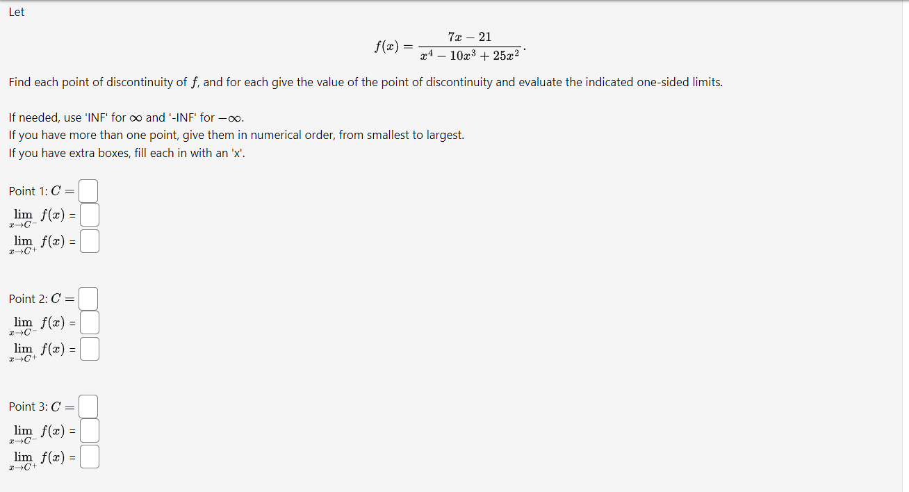Solved Letf(x)=7x-21x4-10x3+25x2.Find each point of | Chegg.com