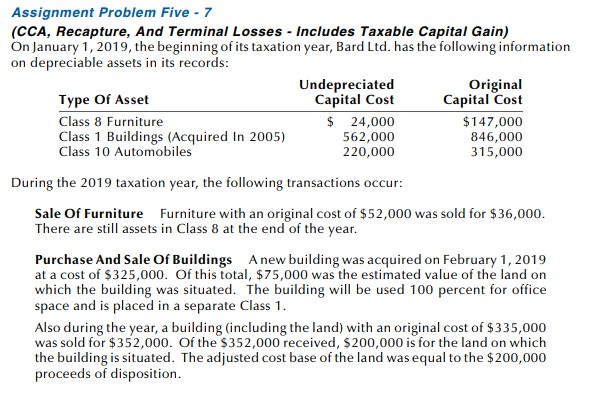 Assignment Problem Five - 7 (CCA, Recapture, And | Chegg.com
