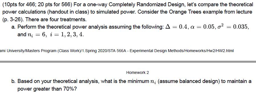 Solved (10pts for 466; 20 pts for 566) For a one-way | Chegg.com