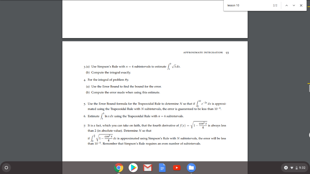 Solved lesson 10 2/2 x APPROXIMATE INTEGRATION 93 Vidr. | Chegg.com
