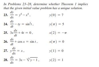 Solved 24. In Problems 23-28, determine whether Theorem 1 | Chegg.com