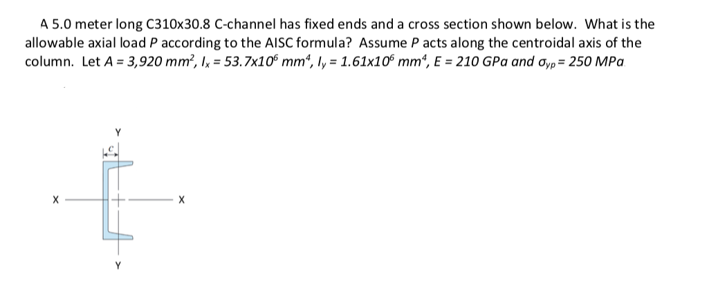 Solved A 5.0 meter long C310x30.8 C-channel has fixed ends | Chegg.com