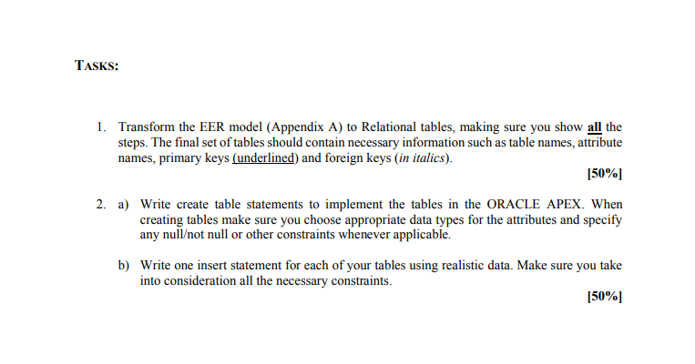 Solved 1. Transform the EER model (Appendix A) to Relational | Chegg.com
