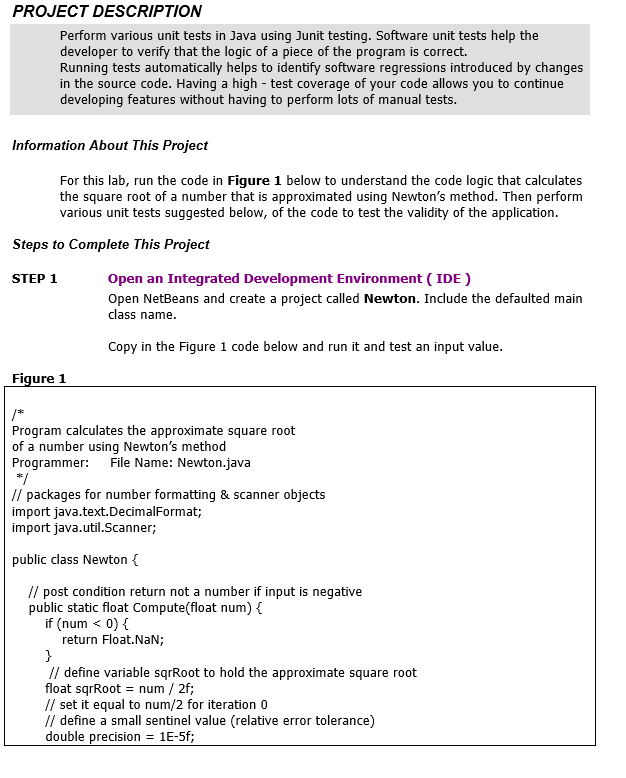 PROJECI DESCRIPIION Perform various unit tests in | Chegg.com