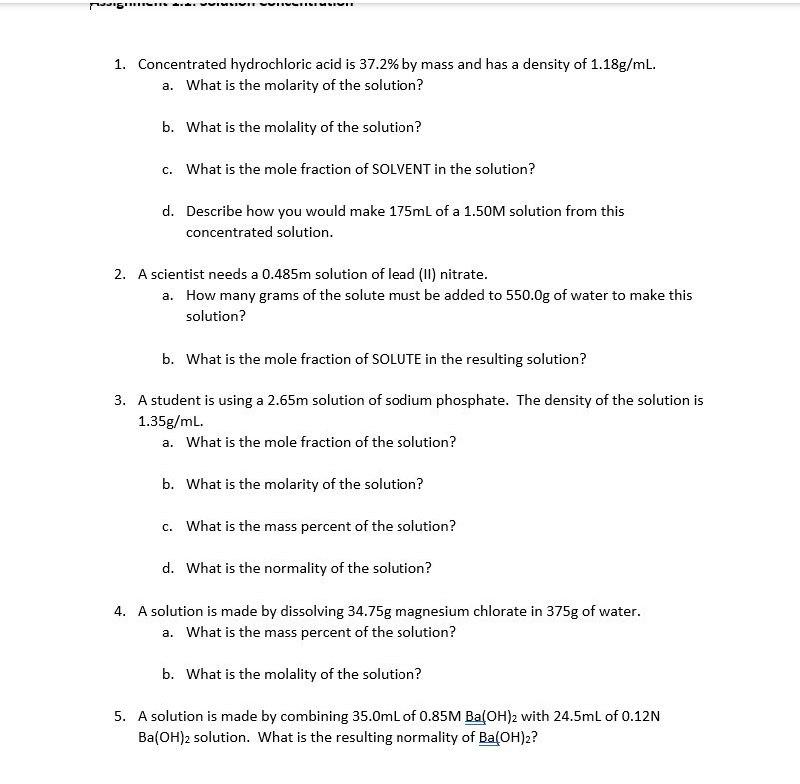 Solved 5C. VIVIHIVETISEMVIVIE 1. Concentrated hydrochloric | Chegg.com