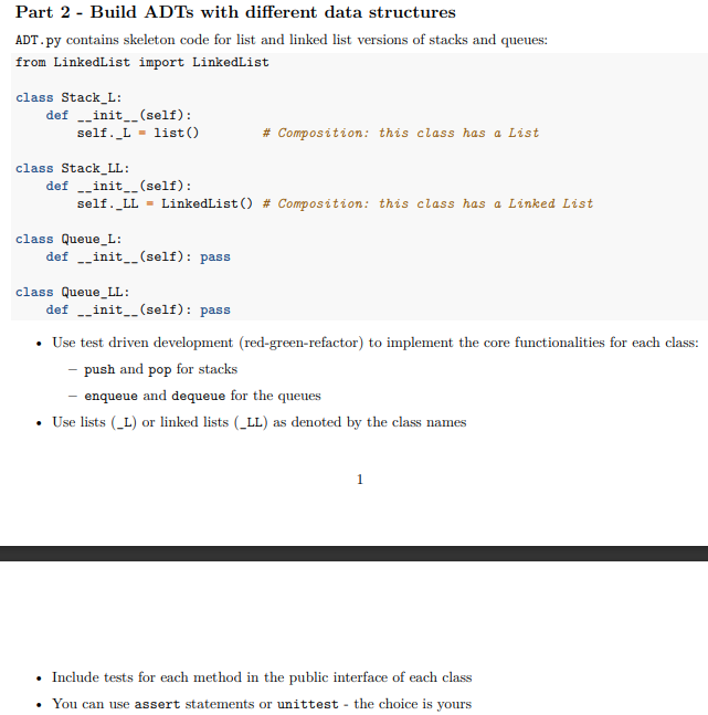 Solved Part 2 - Build ADTs with different data structures | Chegg.com