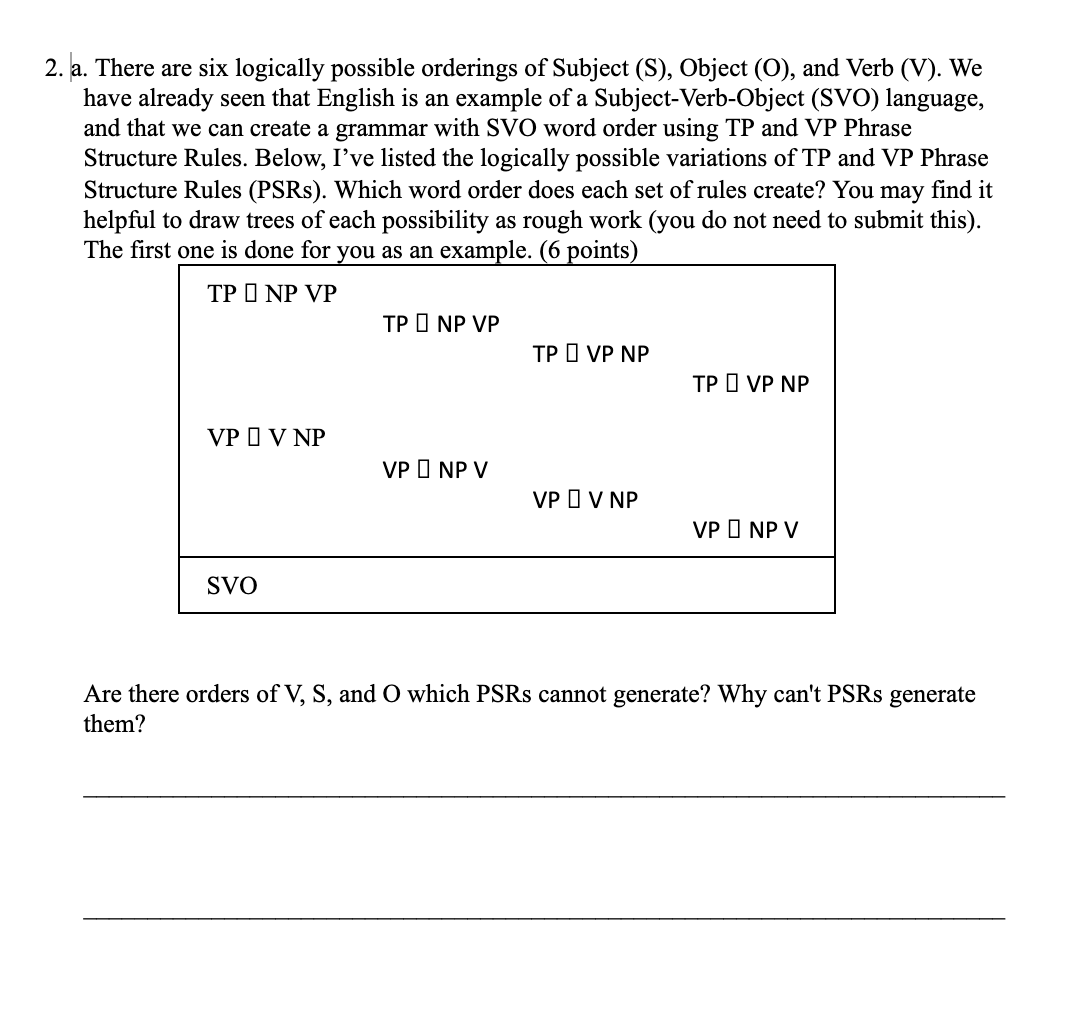 2. a. There are six logically possible orderings of | Chegg.com
