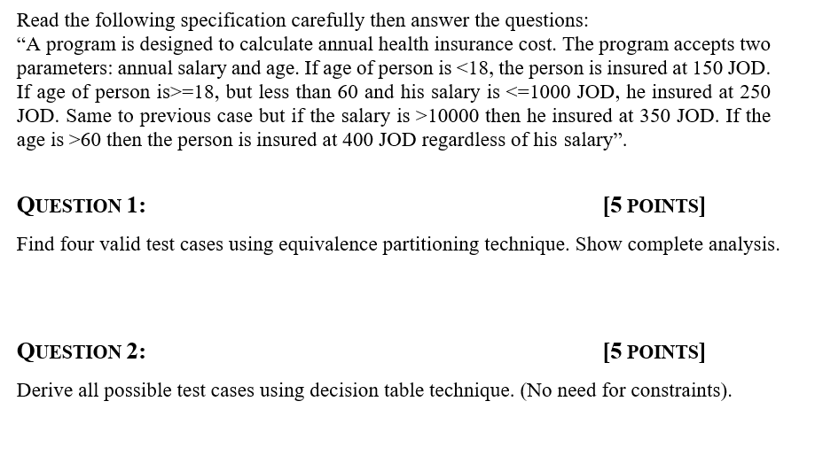 Solved Read the following specification carefully then | Chegg.com