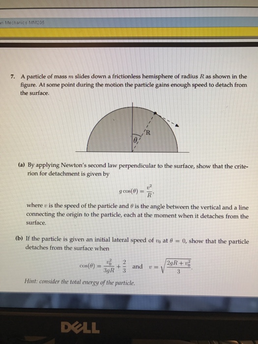 Solved A particle of mass m slides down a frictionless | Chegg.com