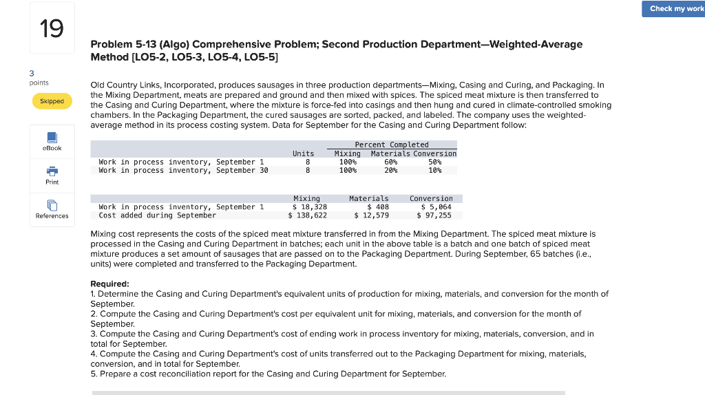 Solved Problem 5-13 (Algo) Comprehensive Problem; Second | Chegg.com