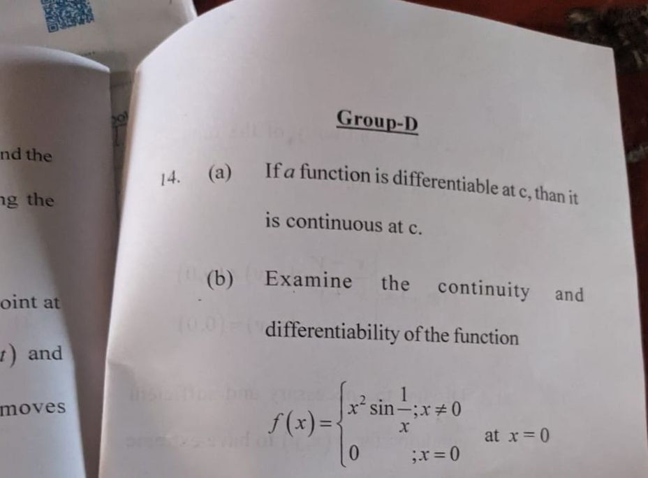 Solved 14. (a) If a function is differentiable at c, than it | Chegg.com