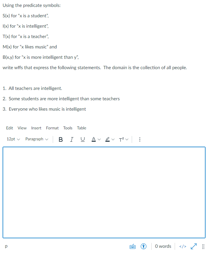 Solved Using the predicate symbols: S(x) for "x is a | Chegg.com
