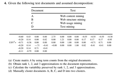 Solved Given the following text documents and assumed | Chegg.com