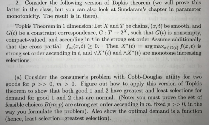 2. Consider the following version of Topkis theorem | Chegg.com