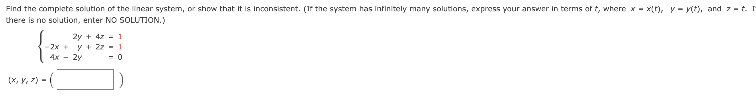 Solved Find the complete solution of the linear system, or | Chegg.com