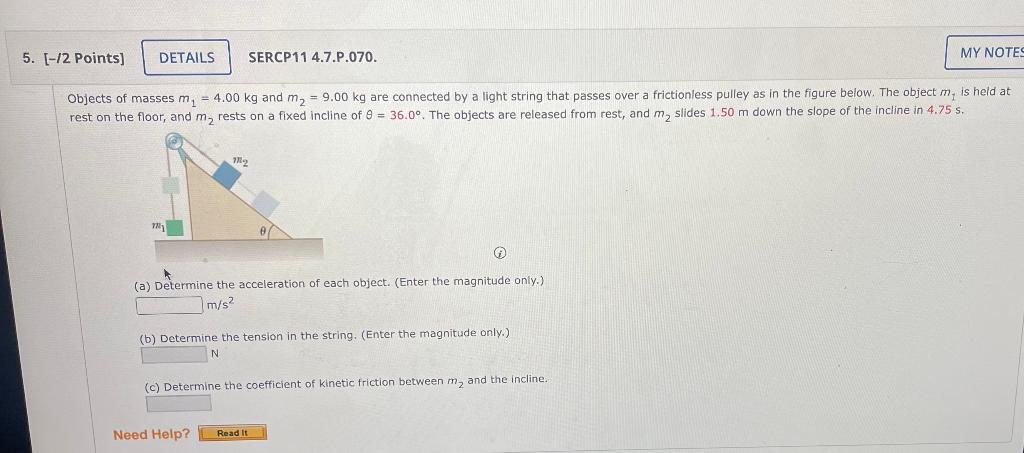 Solved Objects of masses m1=4.00 kg and m2=9.00 kg are | Chegg.com