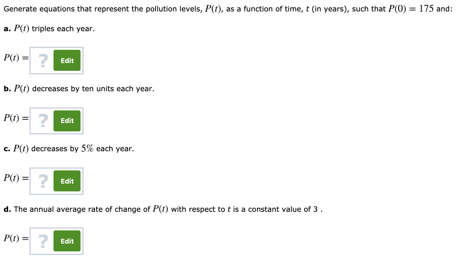 Solved Generate equations that represent the pollution | Chegg.com
