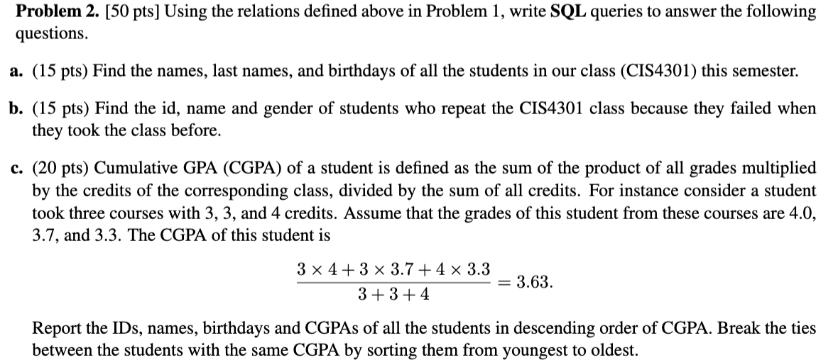 Solved Student(ID, name, major, address, birthday, gender) . | Chegg.com