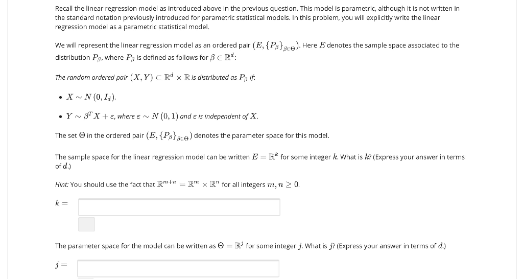 Solved Recall the linear regression model as introduced | Chegg.com