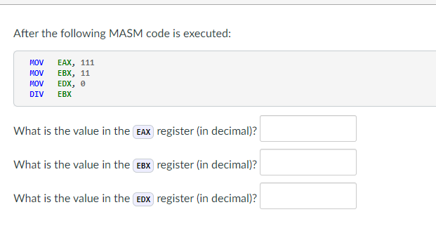 Solved After the following MASM code is executed: MOVEAX, | Chegg.com