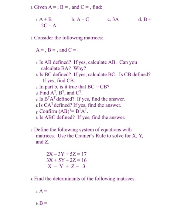 Solved 1. Given A-, B-, and C-, find: a. A B b. A-C с.ЗА d. | Chegg.com