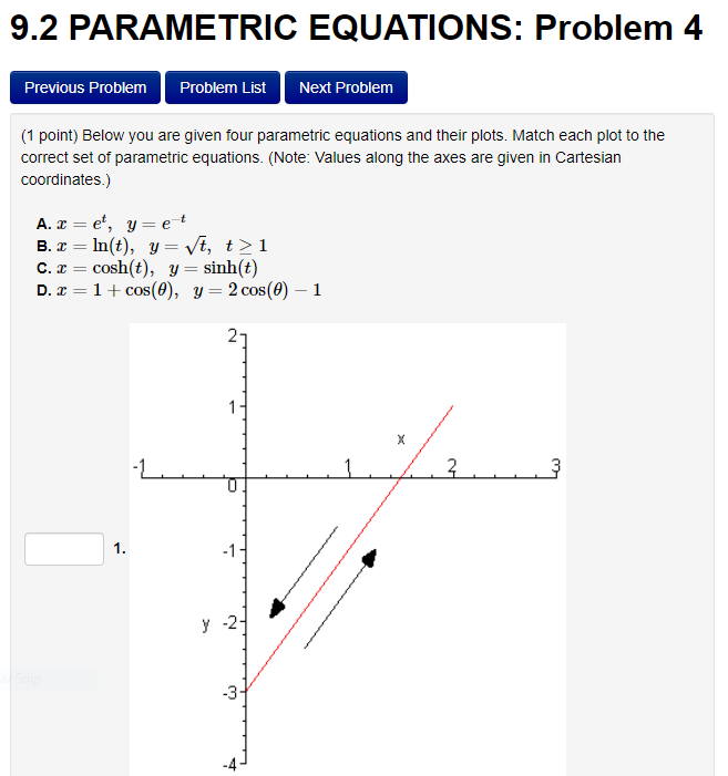 Solved 9.2 PARAMETRIC EQUATIONS: Problem 4 Previous Problem | Chegg.com
