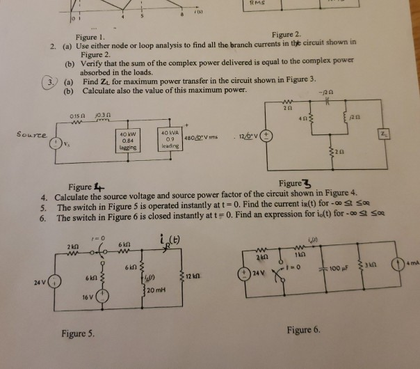 Solved RMS Figure 1. Figure 2 2. (a) Use either node or loop | Chegg.com