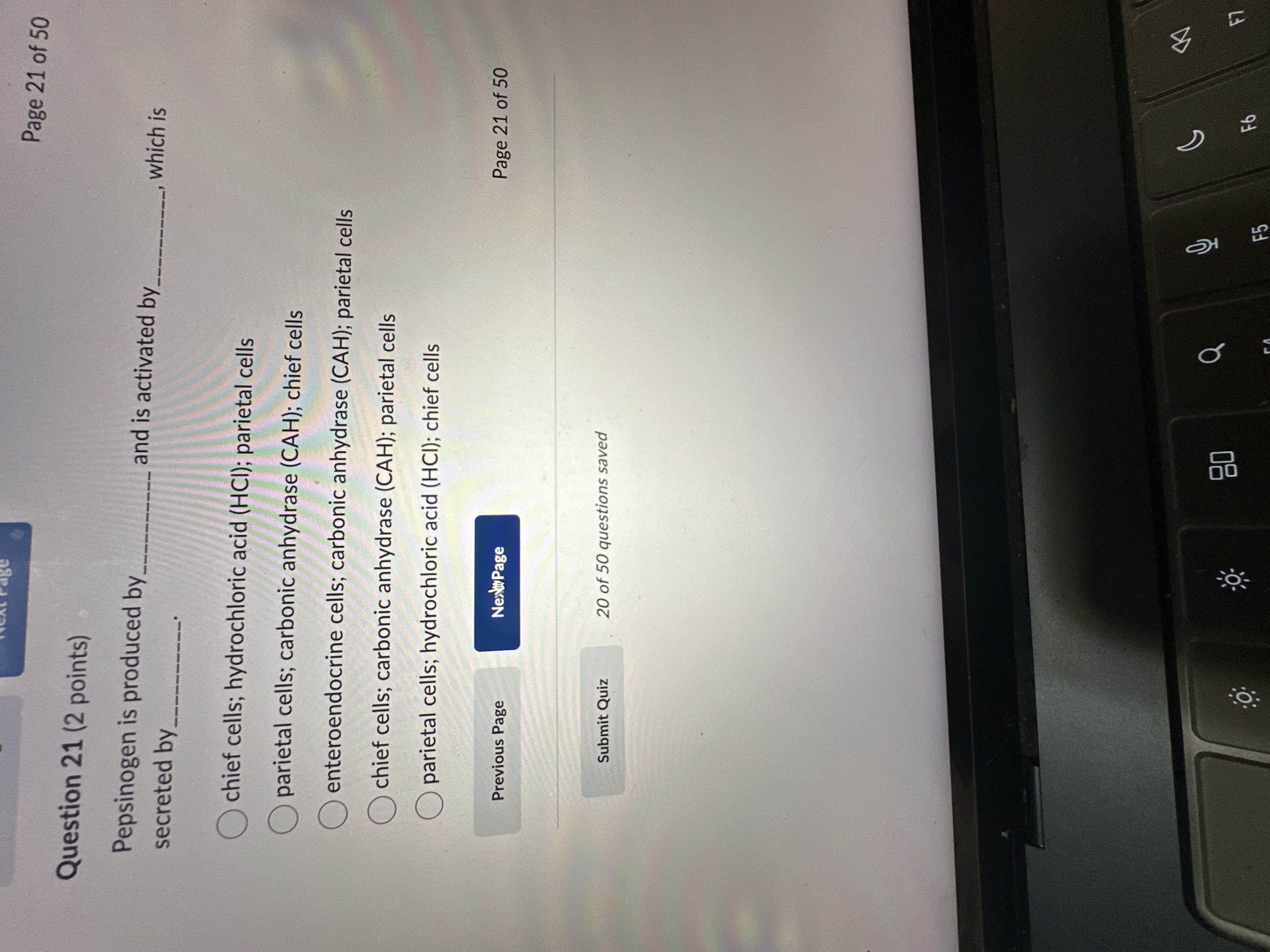 Solved Question 21 (2 ﻿points)Pepsinogen is produced by | Chegg.com