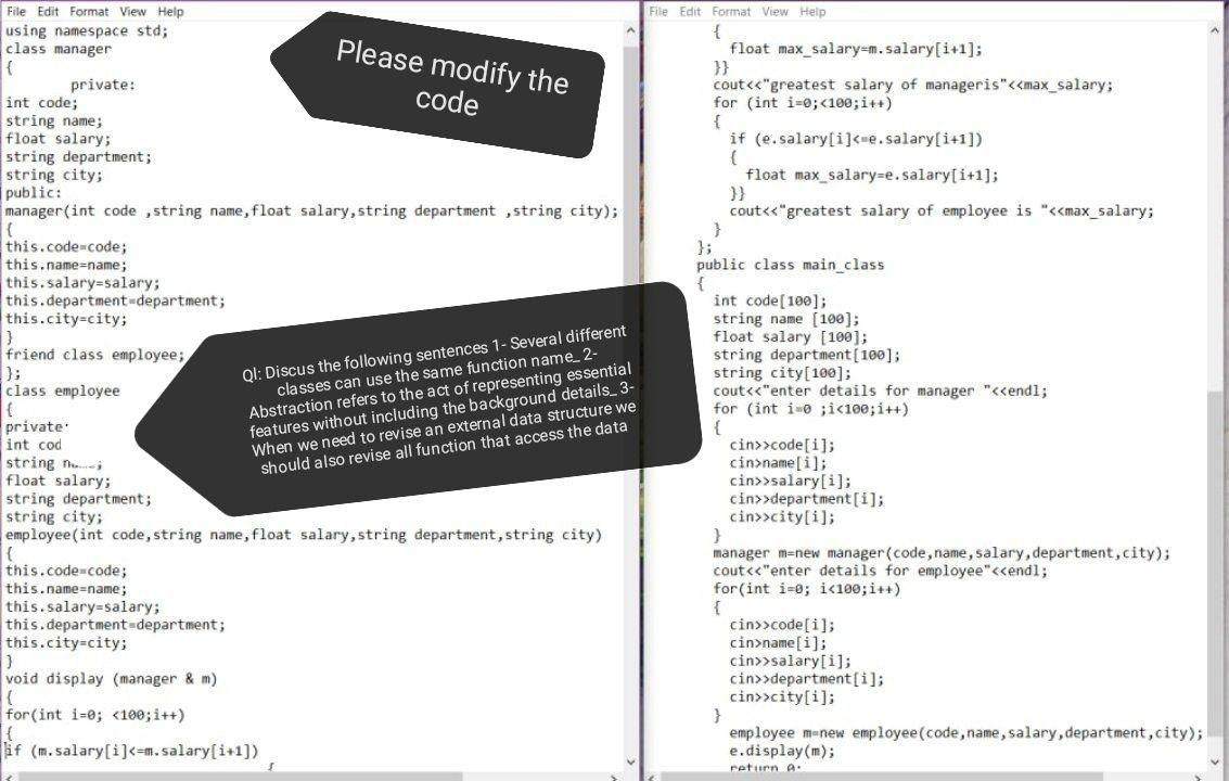 Solved File Edit Format View Help Please modify the code | Chegg.com