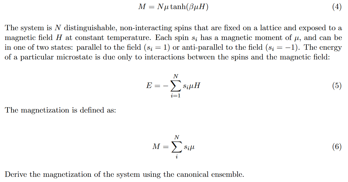 Solved The first equation is the magnetization of a | Chegg.com