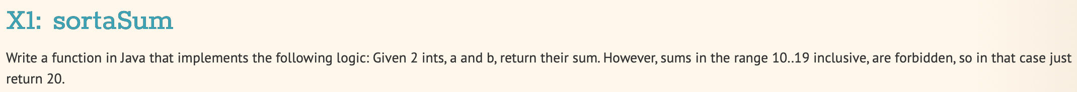 Solved X1: sorta Sum Write a function in Java that | Chegg.com