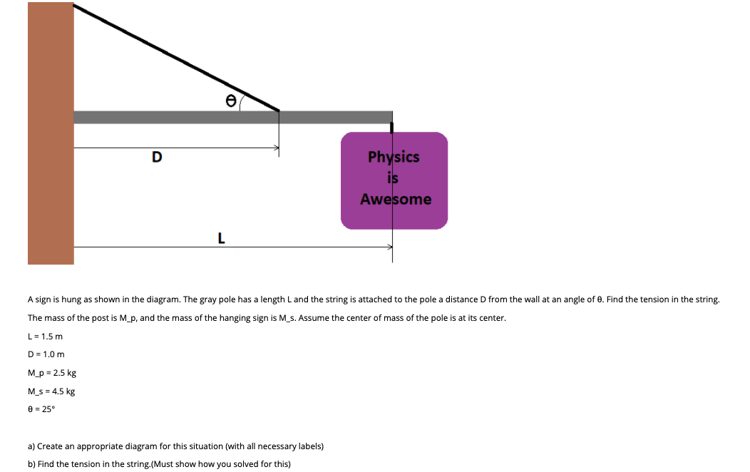 Solved D Physics Awesome L A sign is hung as shown in the | Chegg.com