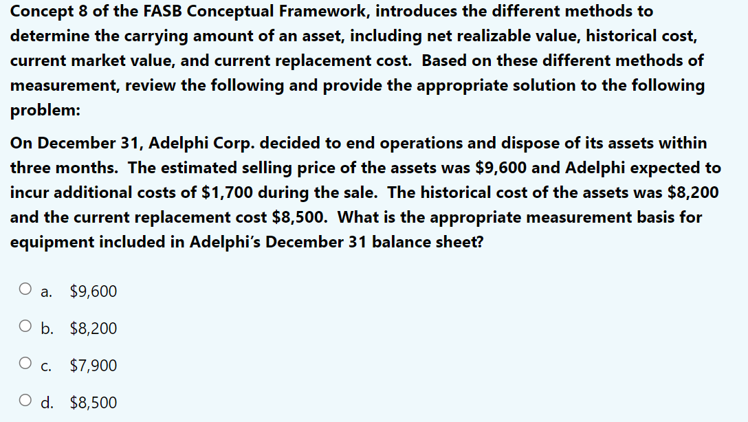 Solved Concept 8 of the FASB Conceptual Framework, | Chegg.com