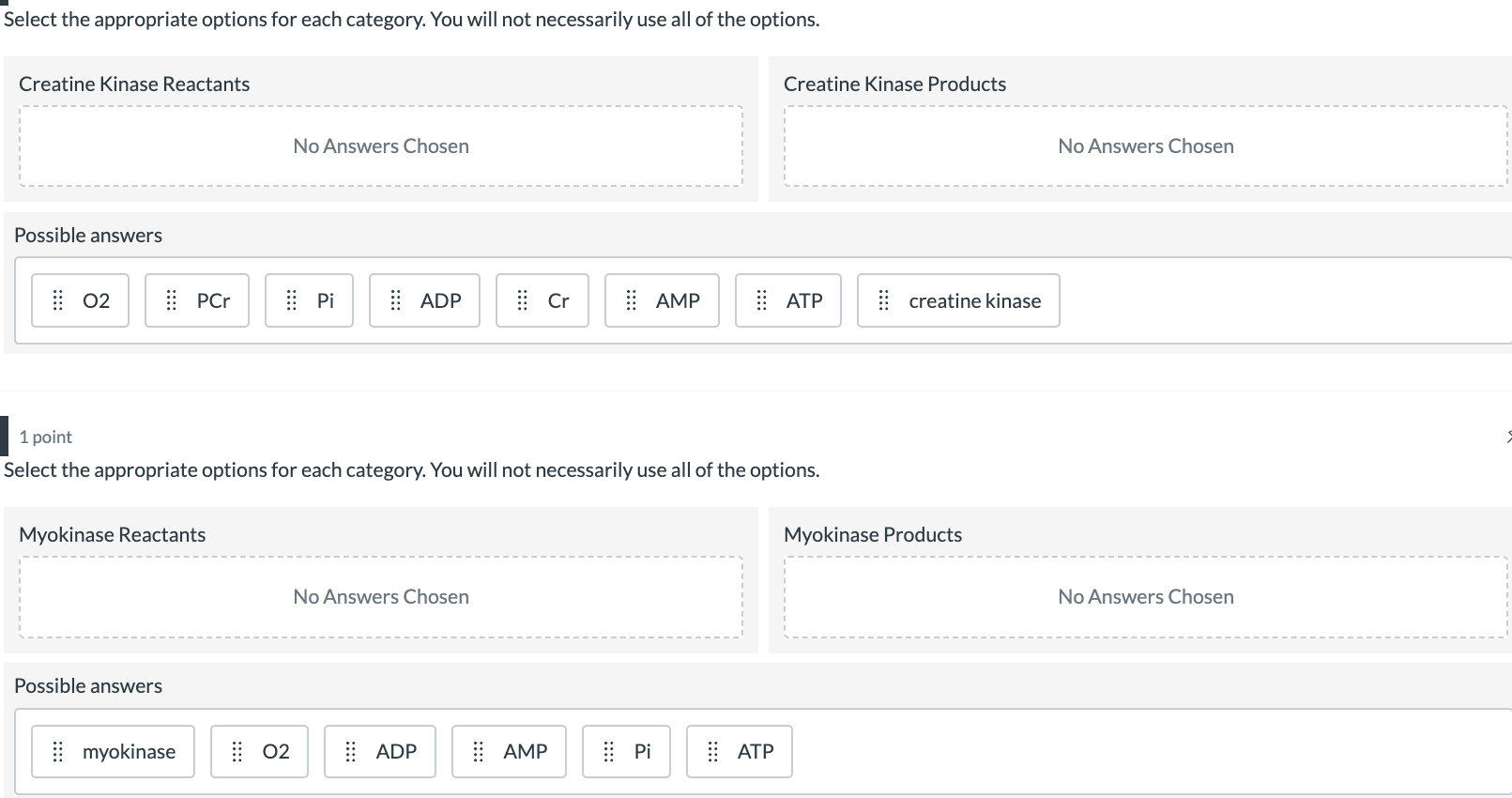 Solved Select the appropriate options for each category. You | Chegg.com