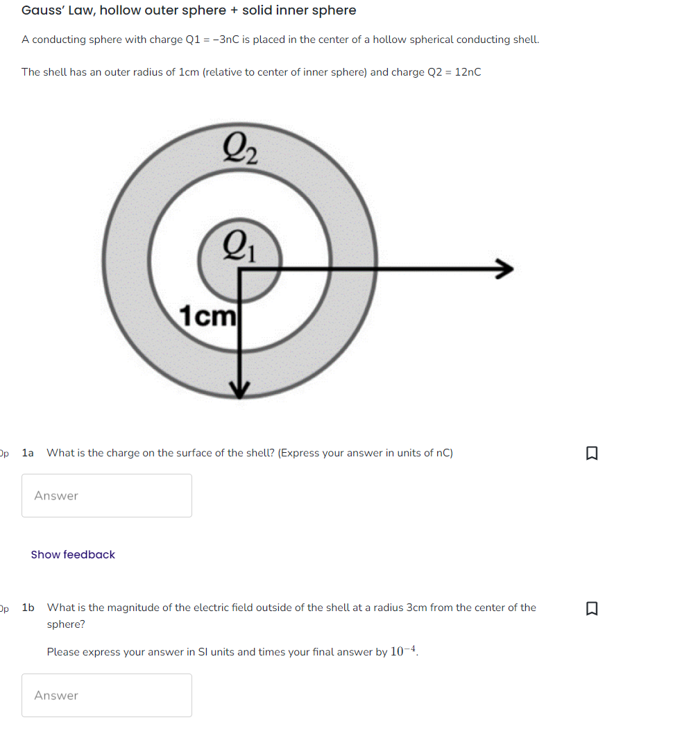 Solved Gauss' Law, hollow outer sphere + solid inner sphere | Chegg.com