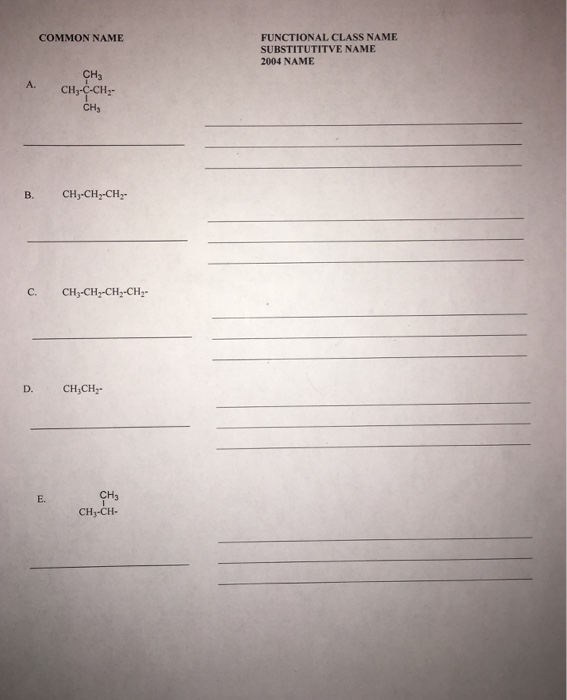 Solved FUNCTIONAL CLASS NAME SUBSTITUTITVE NAME 2004 NAME | Chegg.com
