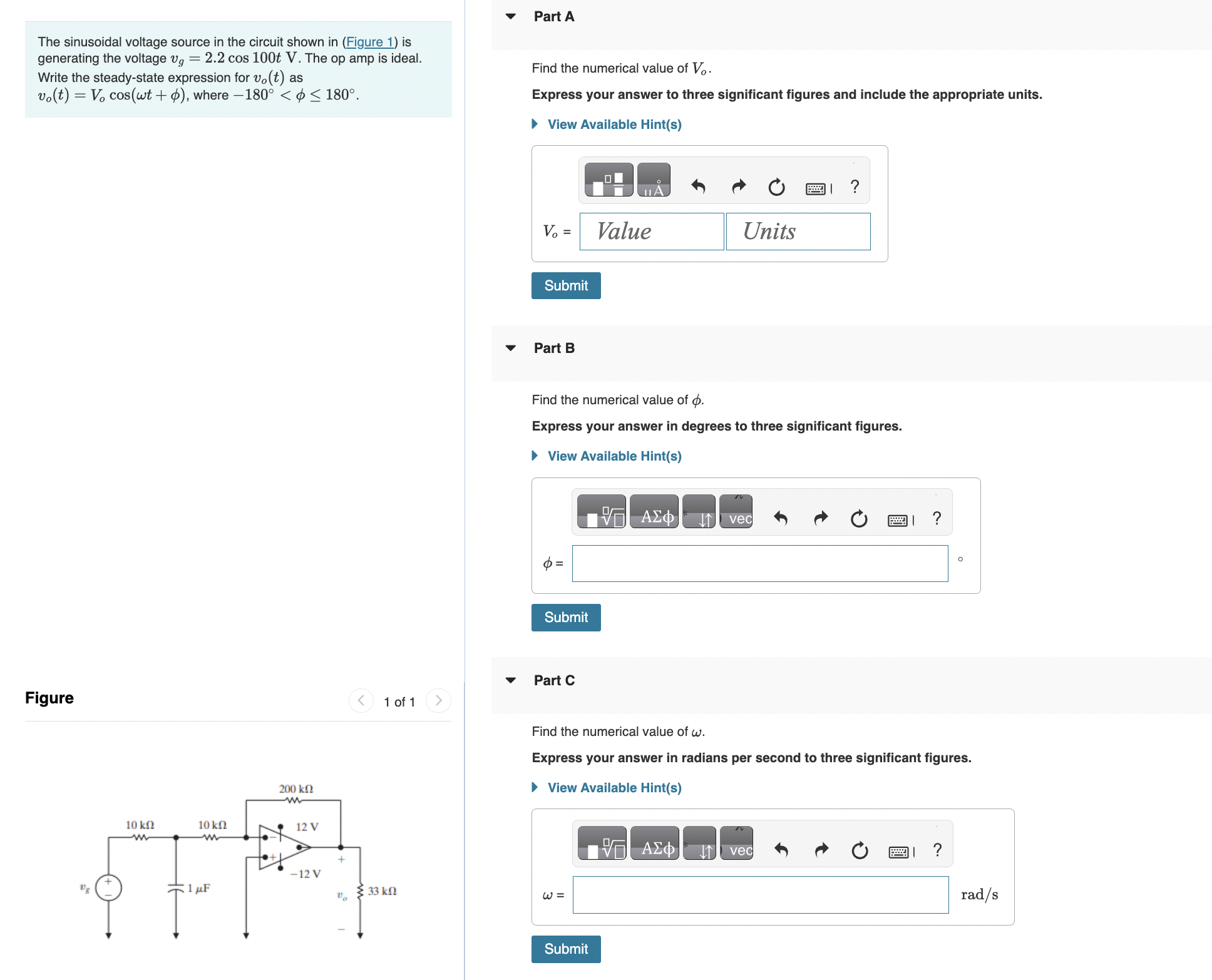 Solved The sinusoidal voltage source in the circuit shown in | Chegg.com