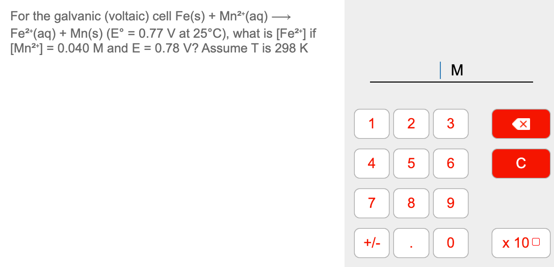 Solved For The Galvanic voltaic Cell Fe s Mn2 aq Chegg