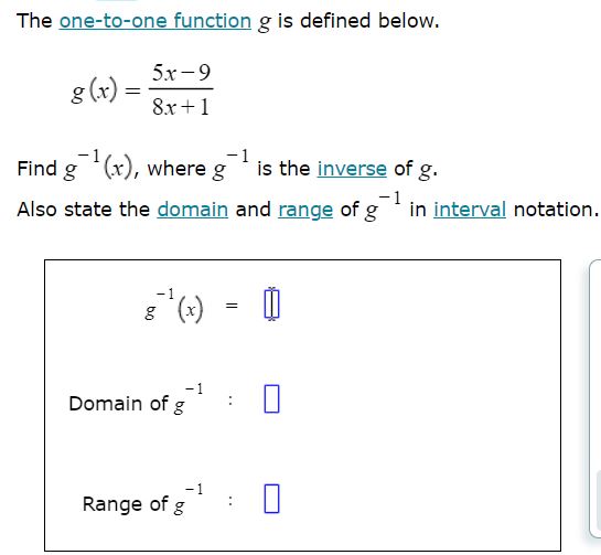 Solved The one-to-one function g is defined below. | Chegg.com