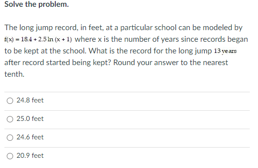 Solved The long jump record, in feet, at a particular school | Chegg.com