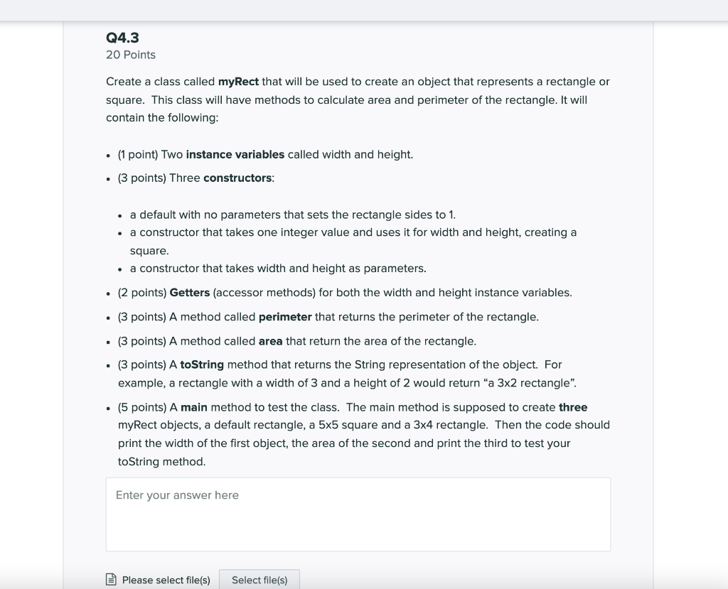 Solved Q4.3 20 Points Create a class called myRect that will | Chegg.com