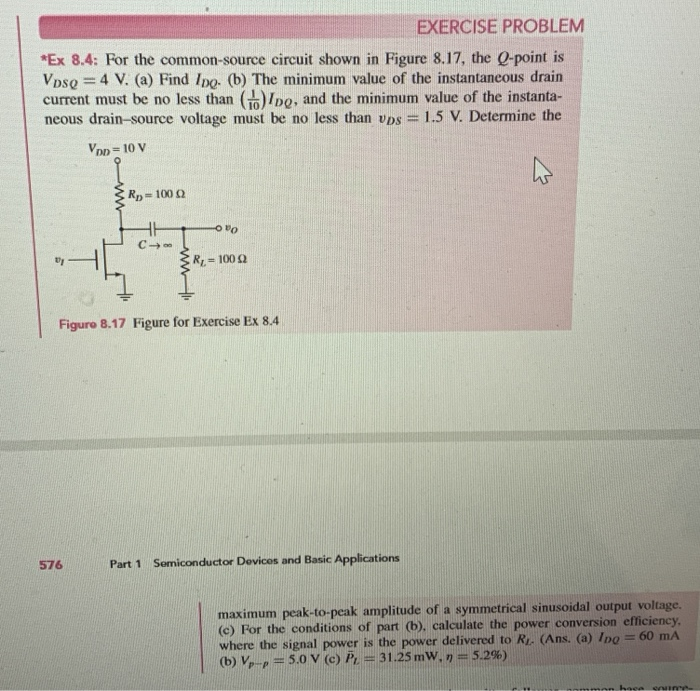 Solved EXERCISE PROBLEM *Ex 8.4: For the common-source | Chegg.com