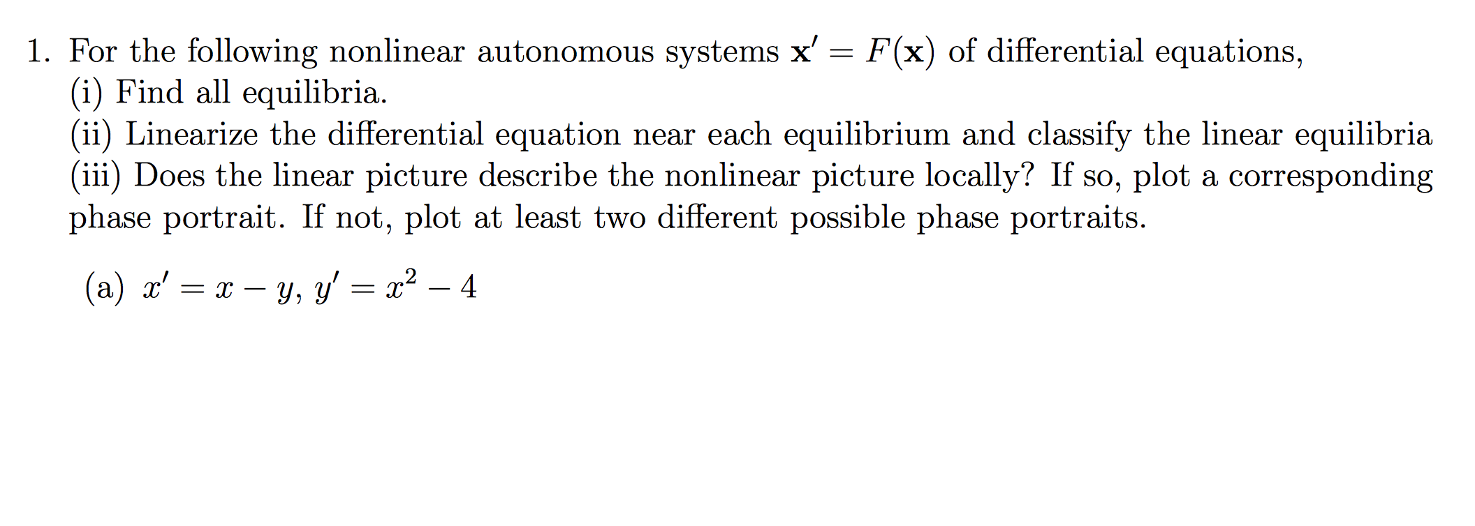 Solved 1. For the following nonlinear autonomous systems x' | Chegg.com