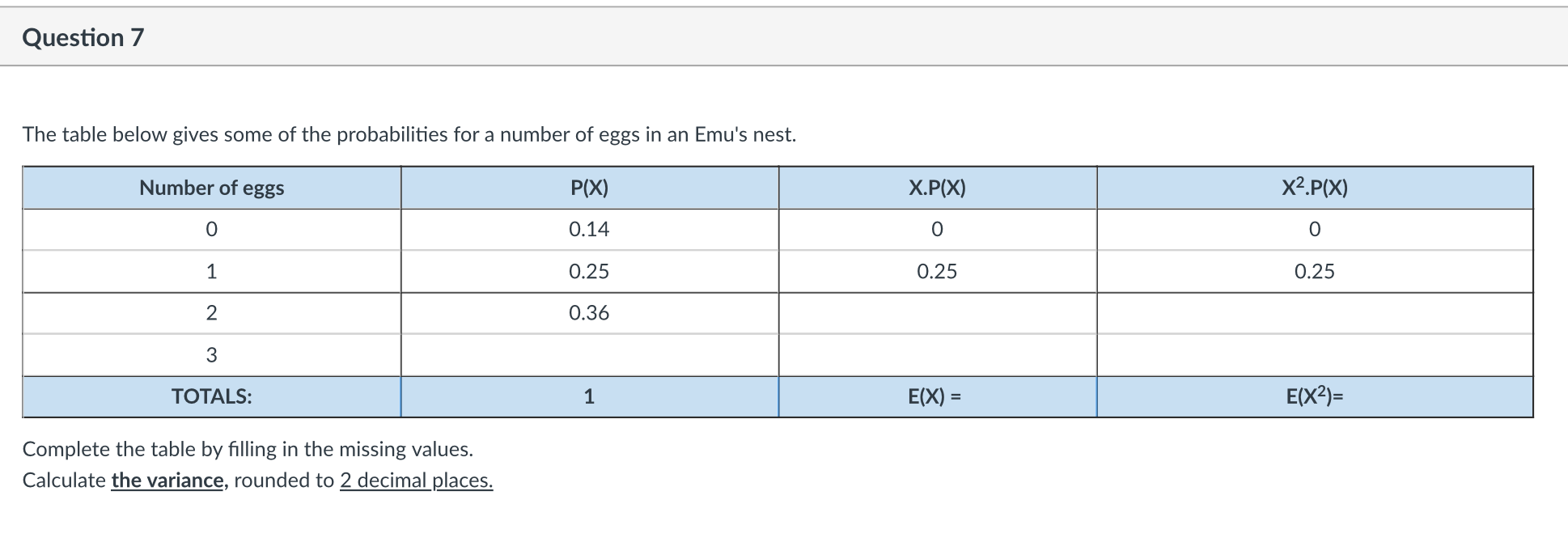 Question 7The table below gives some of the | Chegg.com