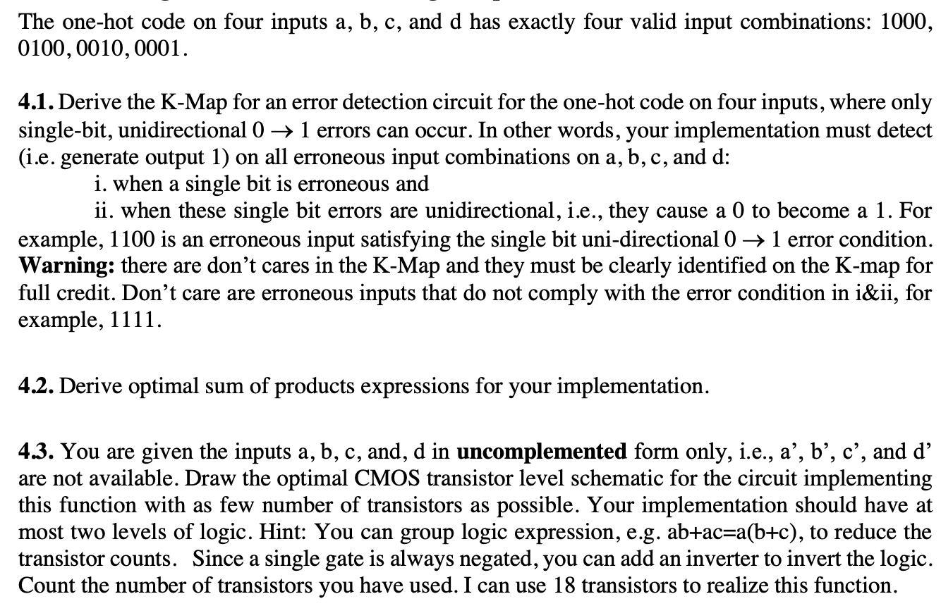 The one-hot code on four inputs a, b, c, and d has | Chegg.com