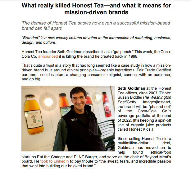 Solved What really killed Honest Tea-and what it means for | Chegg.com